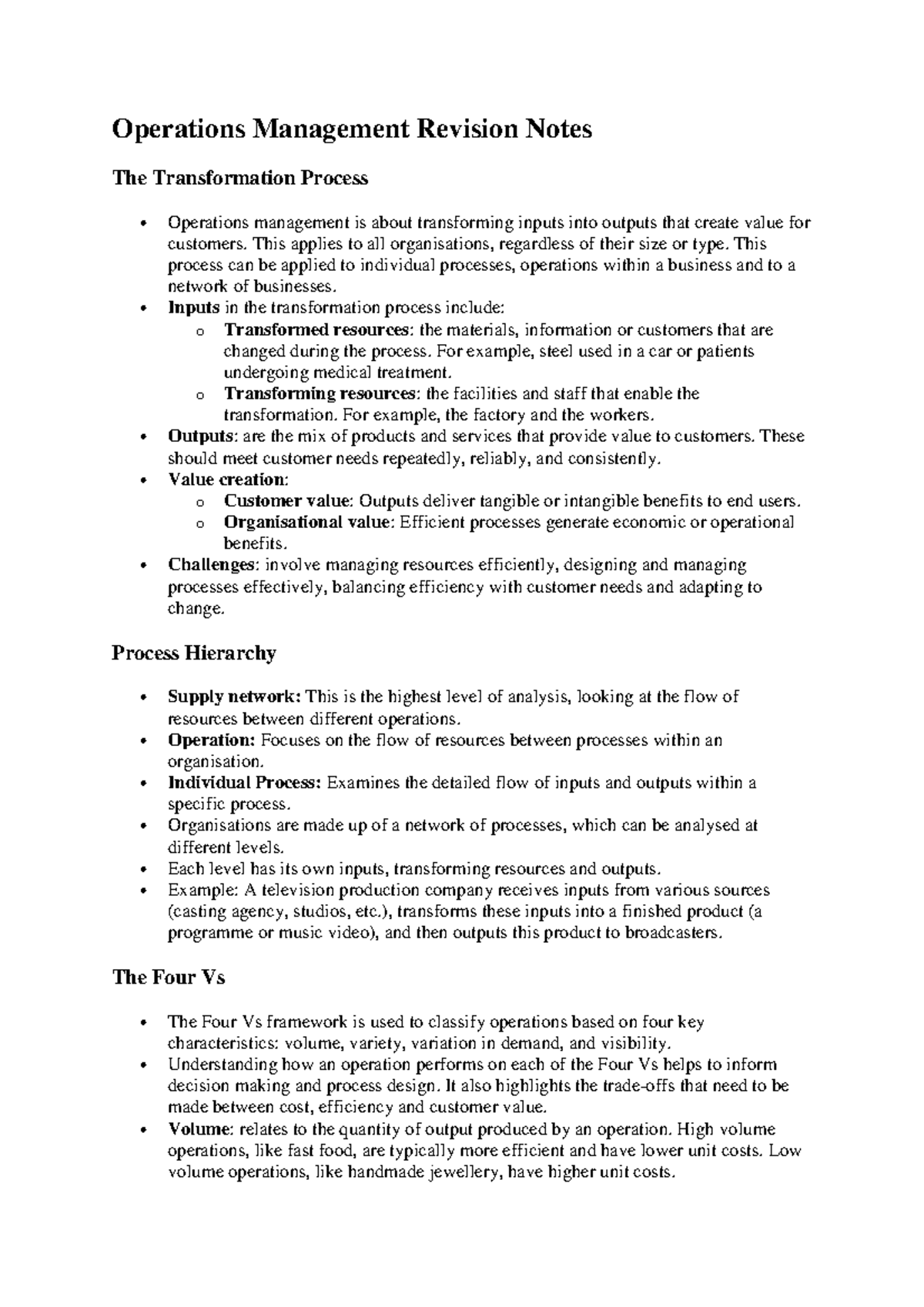 01 - sddsd - Operations Management Revision Notes The Transformation ...