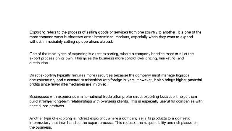 Different Types of Exporting: A Comprehensive Overview - Studocu