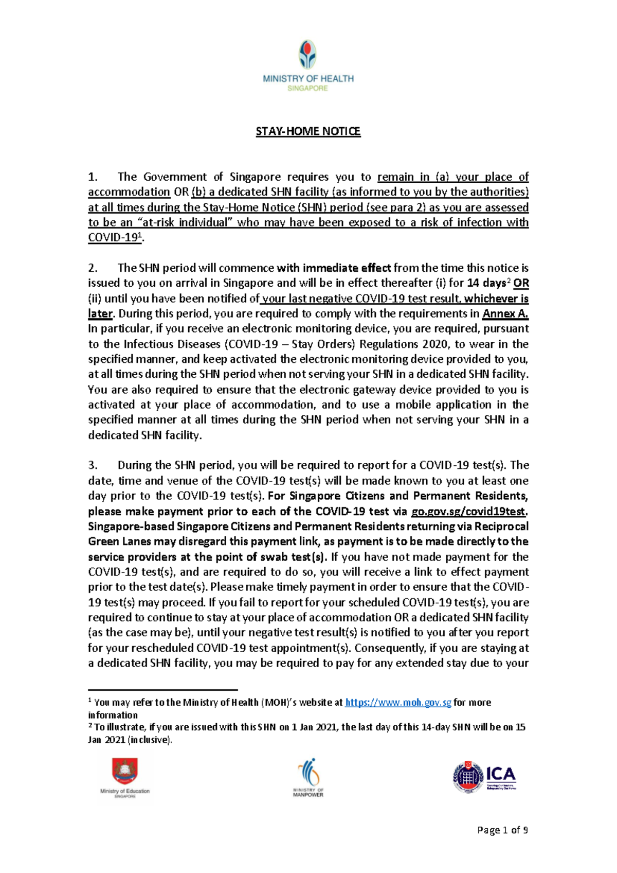 14-Day Stay-Home Notice from a non-living - STAY-HOME NOTICE The ...