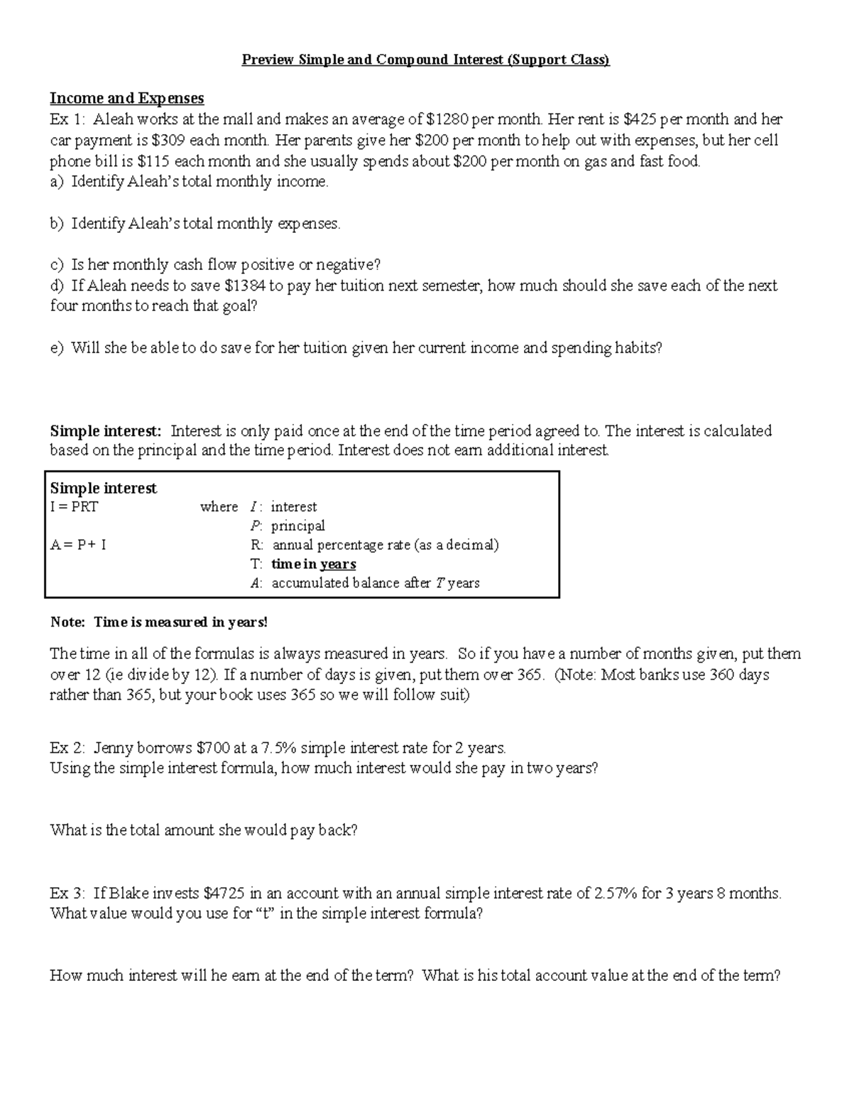 Notes on Simple and Compound Interest (Support Class) - Studocu