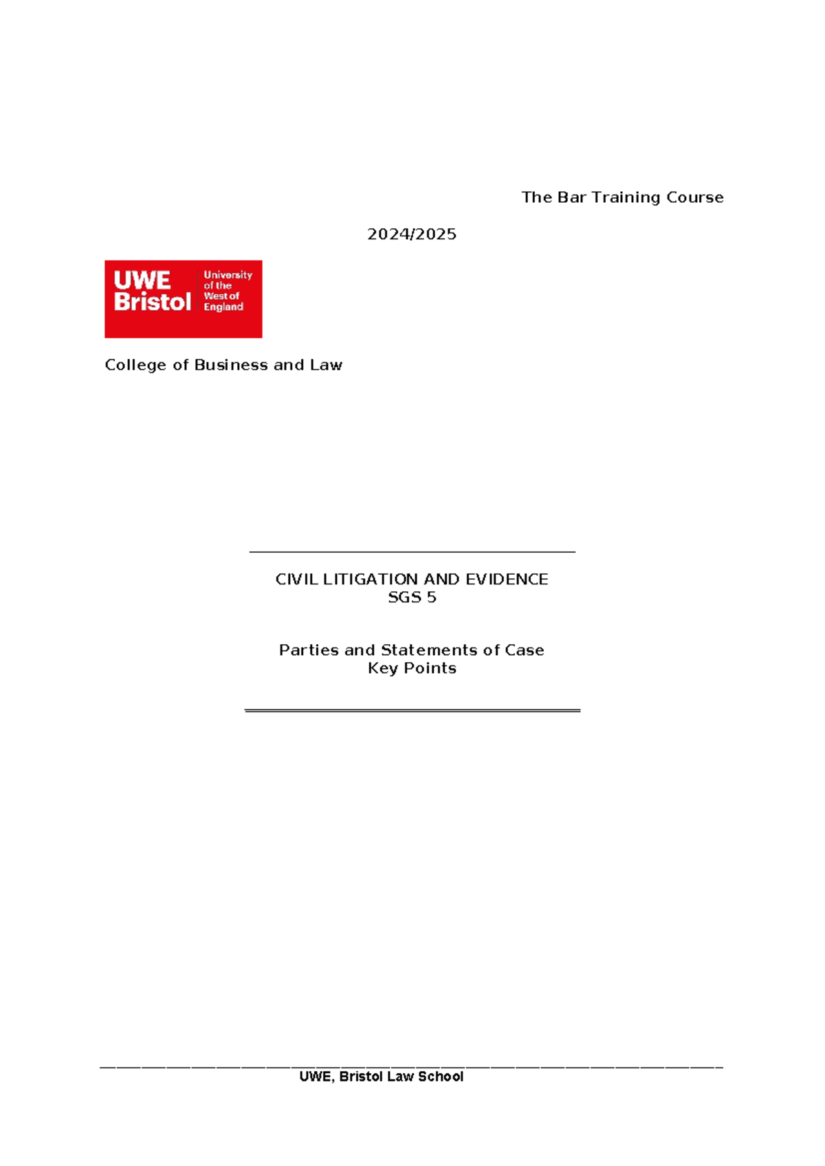 Parties and Statements of Case Overview - Bar Training Course CIVIL ...