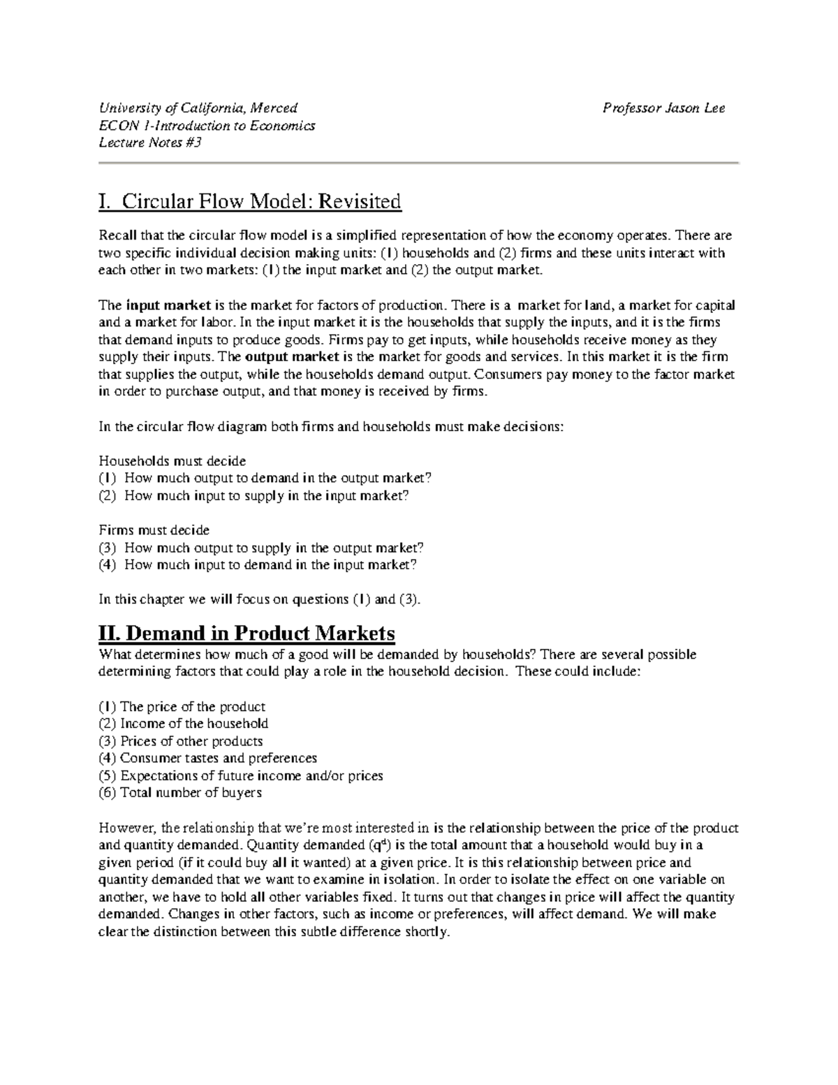 ECON 1 - Intro to Economics: Supply and Demand Lecture Notes - Studocu