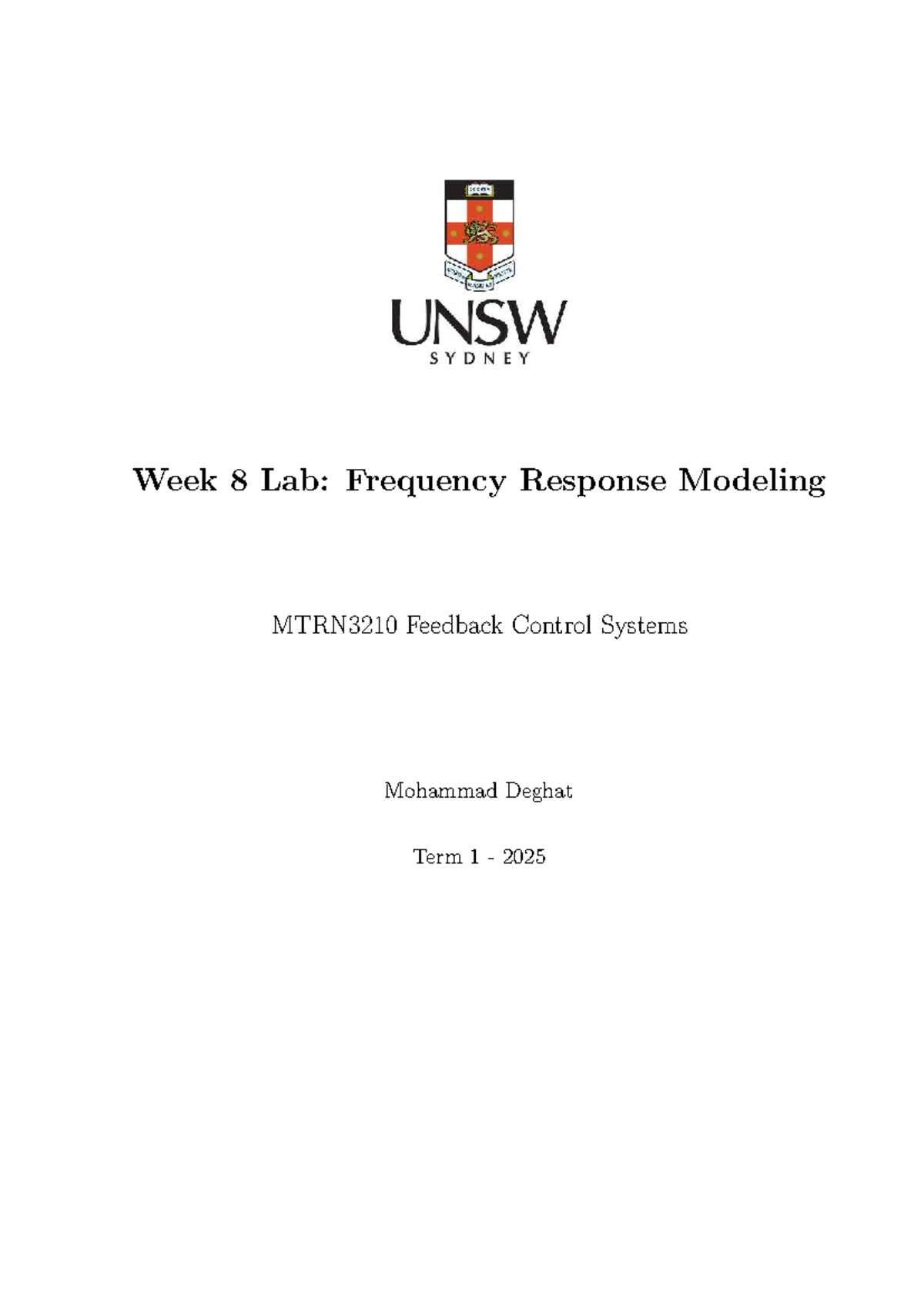 MTRN3210 Week 8 lab: Frequency response modeling in feedback control ...