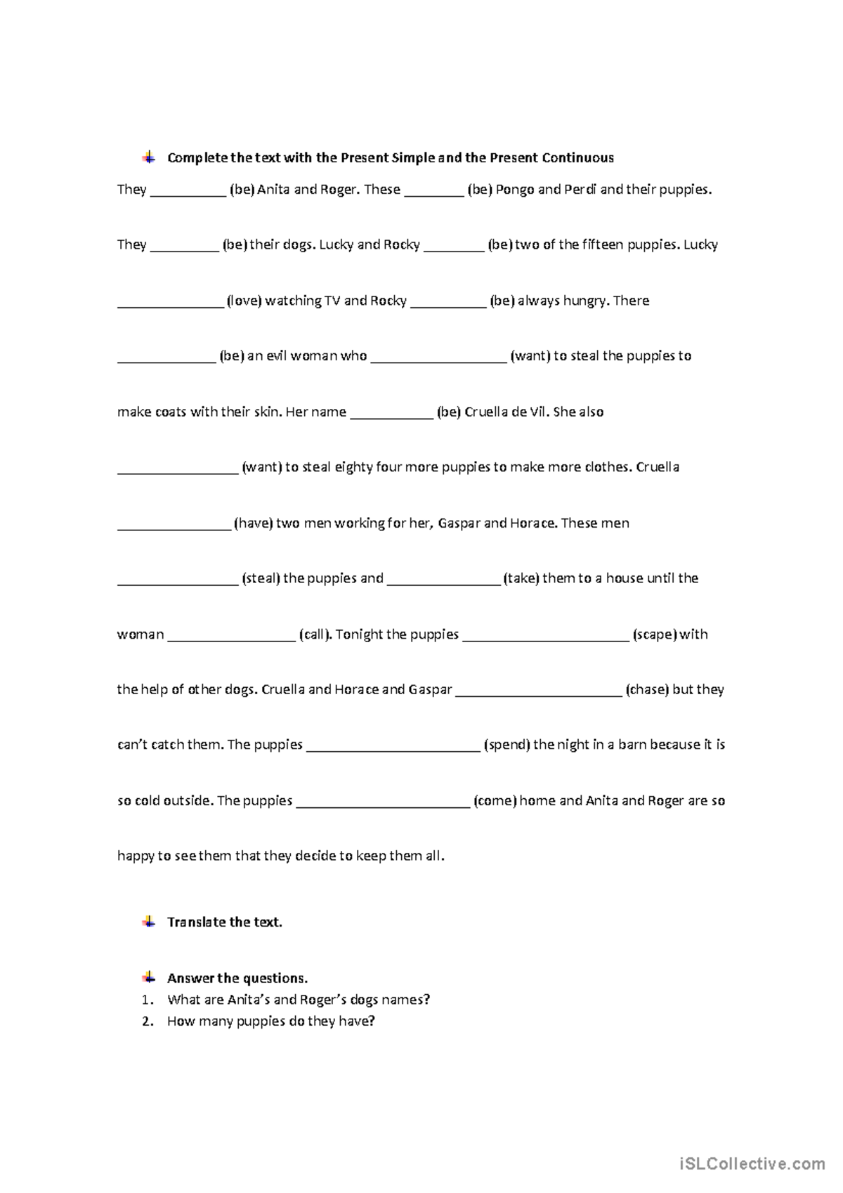 Present Simple & Continuous Practice: Anita, Roger & Puppies - Studocu