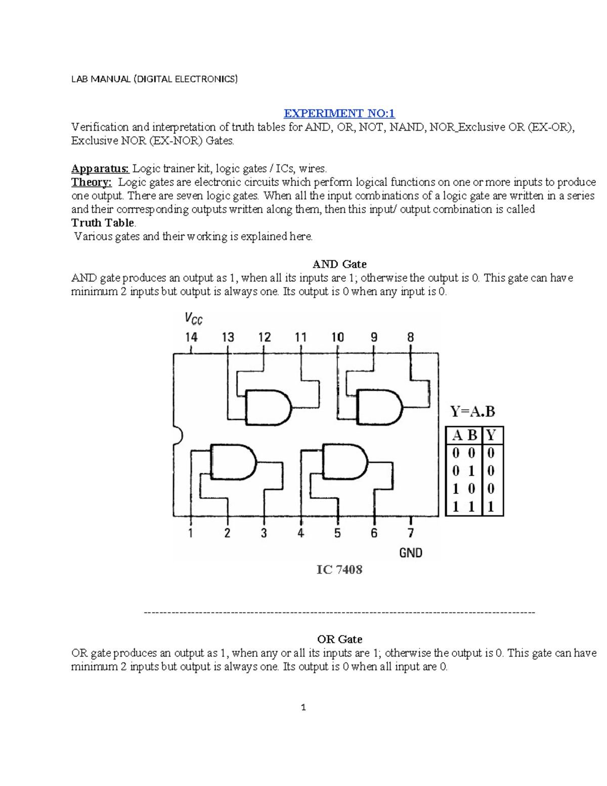 COMPUTER LOGIC GATE - LAB MANUAL (DIGITAL ELECTRONICS) EXPERIMENT NO: Verification and - Studocu