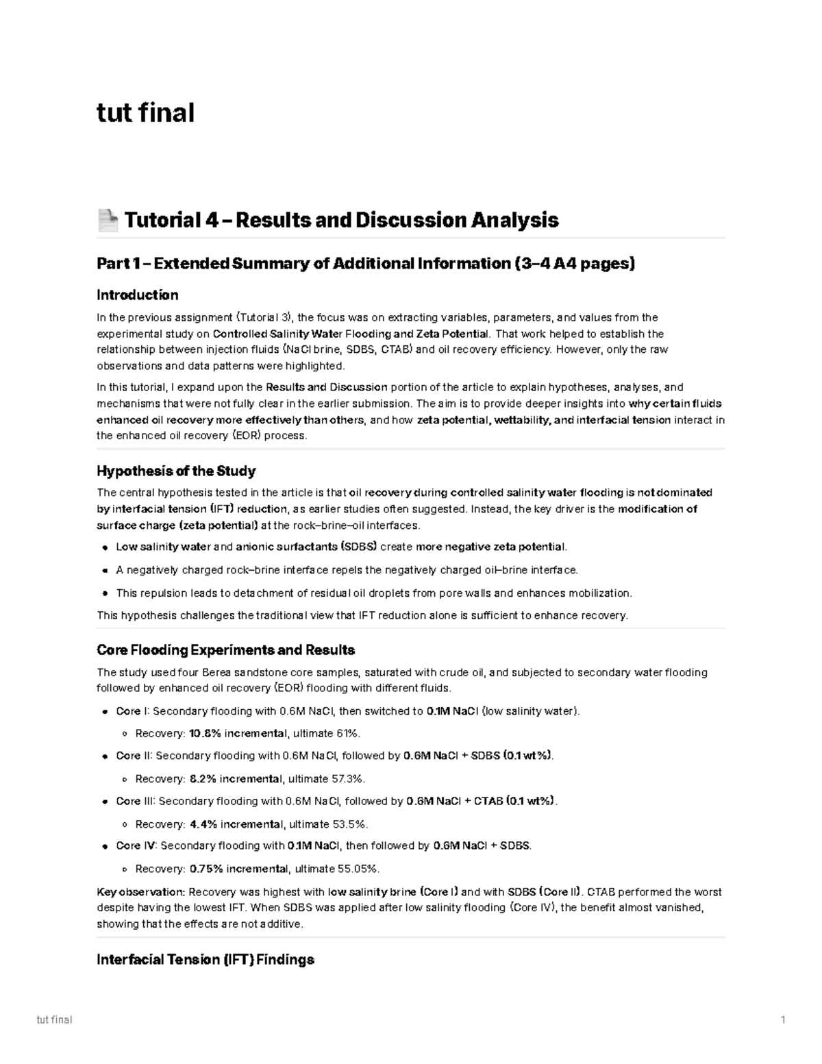 TUT Final Tutorial 4: Results & Discussion on EOR Mechanisms - Studocu
