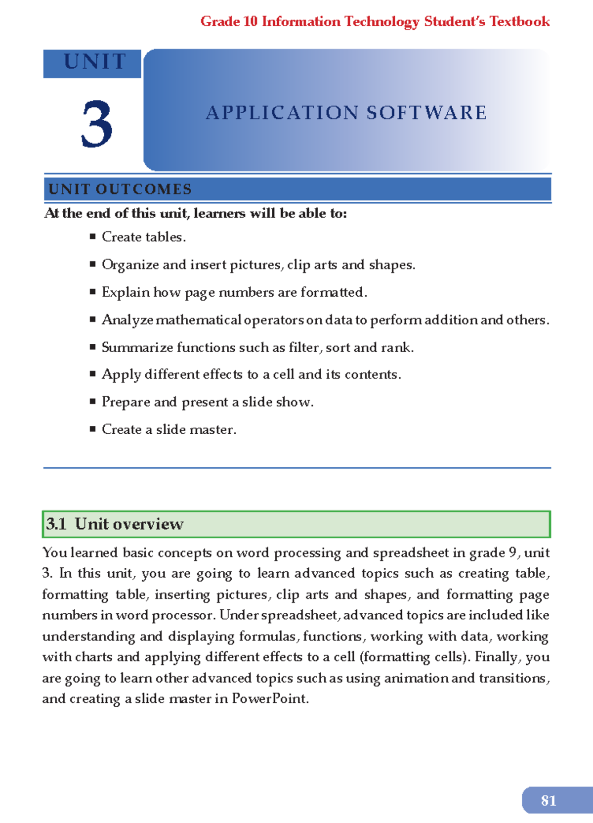 Grade 10 IT Textbook: Unit 3 - Application Software Overview - Studocu