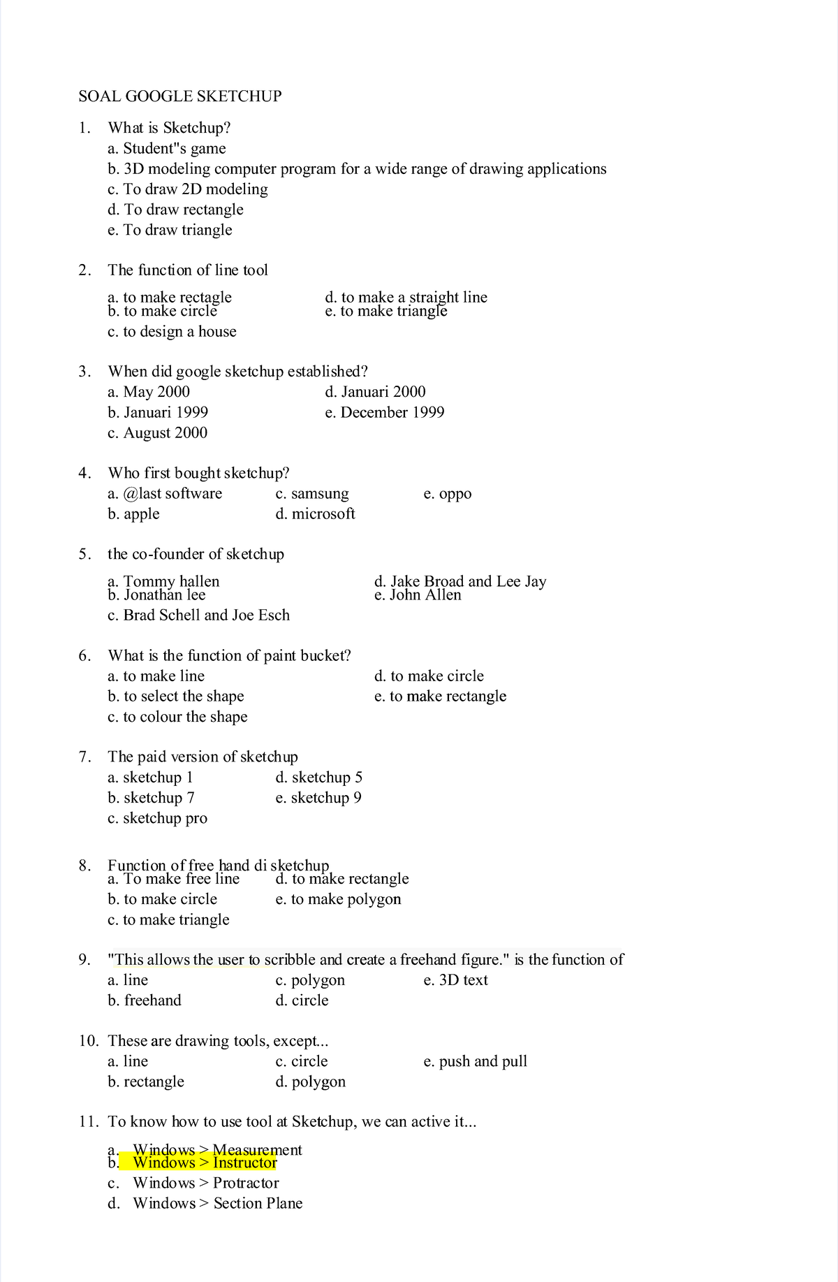 Google SketchUp Questions and Answers - Practice Set - Studocu