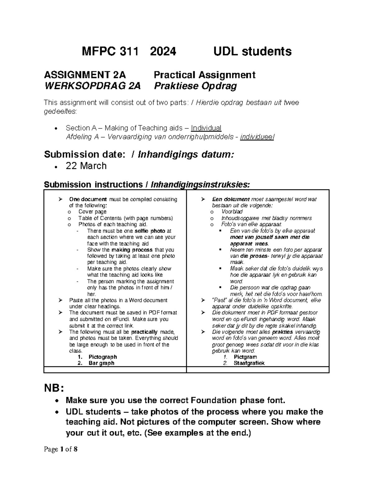 2024 - MFPC 311 Assignment 2A - UDL Practical Teaching Aids - Studocu