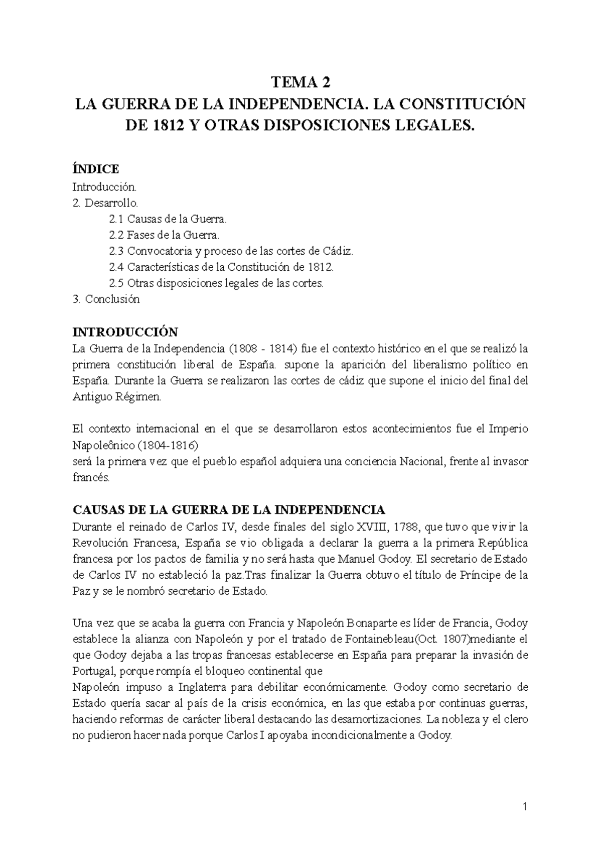 TEMA 2: Guerra de la Independencia y Constitución de 1812 - Studocu