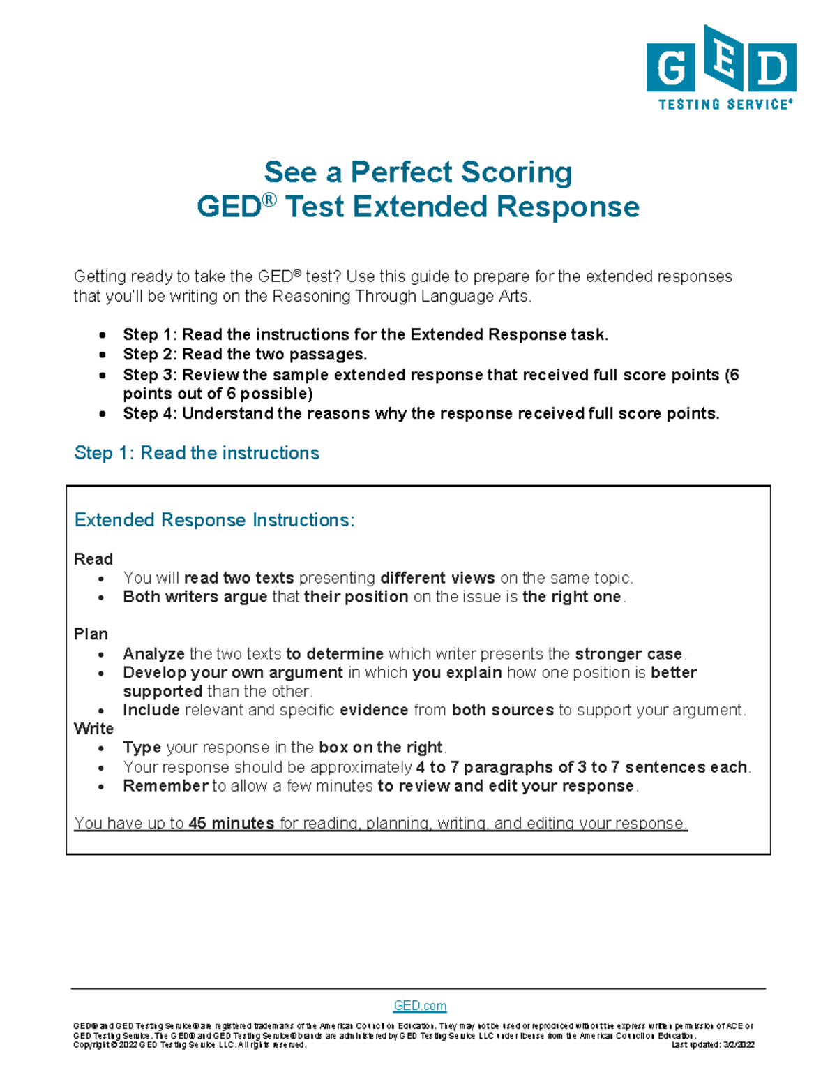 GED Reasoning Through Language Arts Extended Response Scoring Guide ...