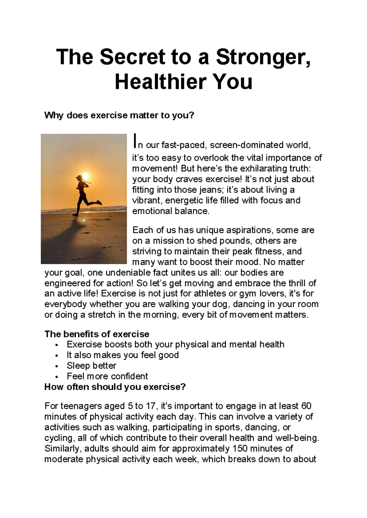 The Importance of Exercise: Boosting Health & Confidence - Studocu