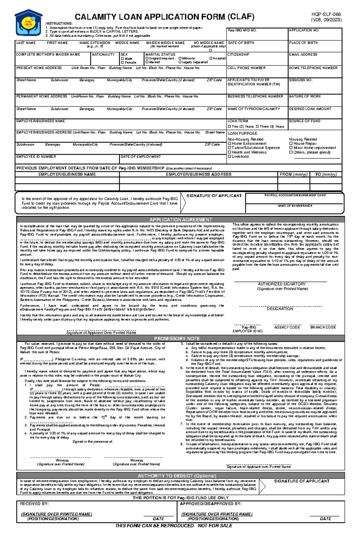PAG-IBIG SLF066 Calamity Loan Application Form V08 Instructions - Studocu