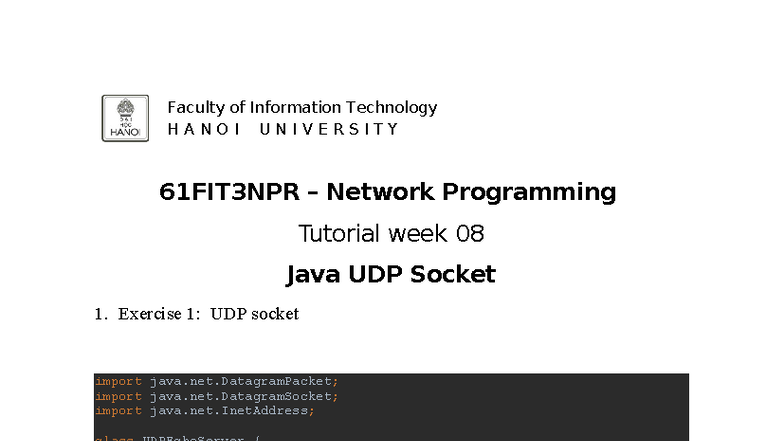 61fit3npr Week 08 Tutorial Java Udp Socket Programming Studocu