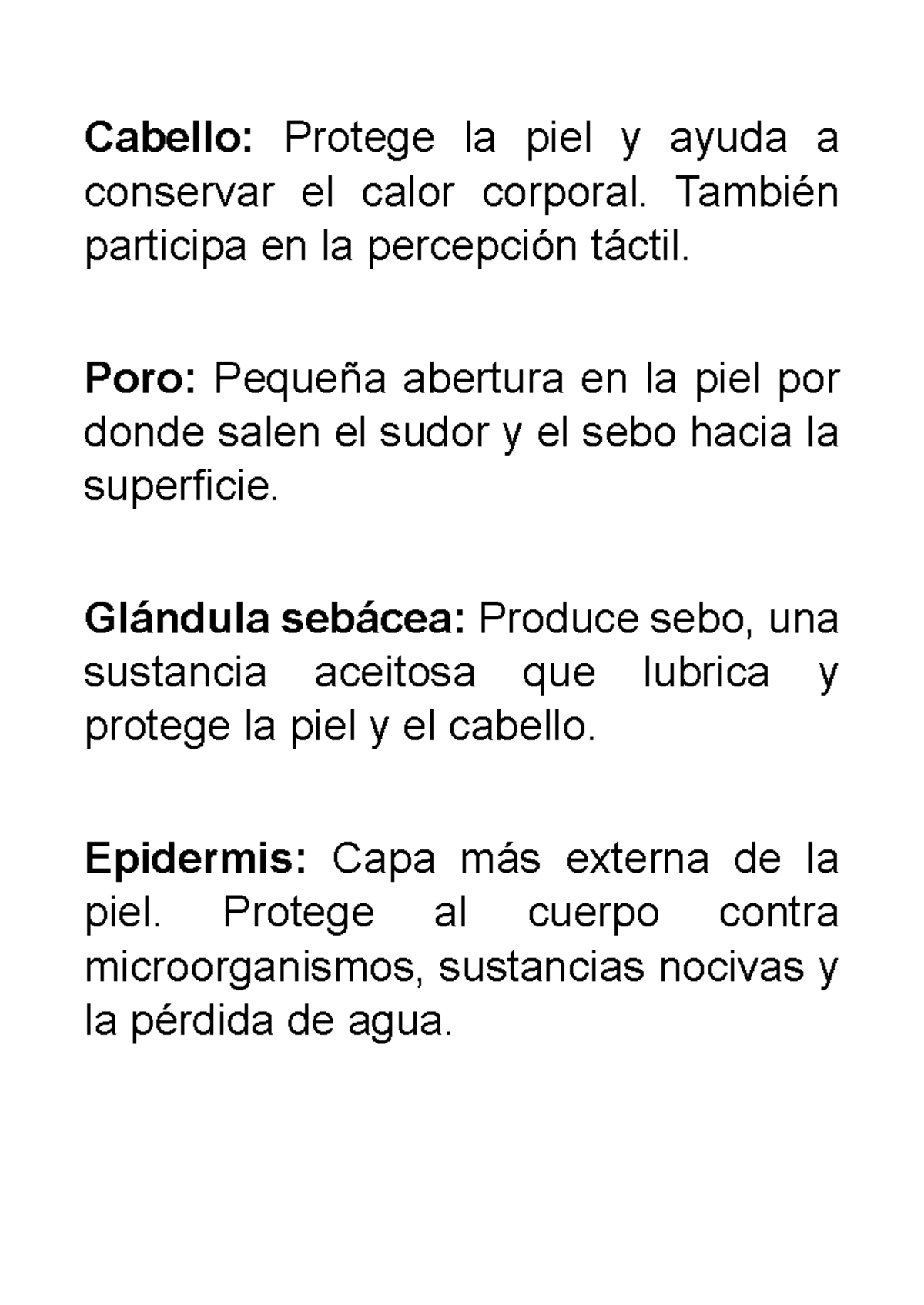Cabello y Piel: Funciones y Estructuras - APUNTES - Studocu