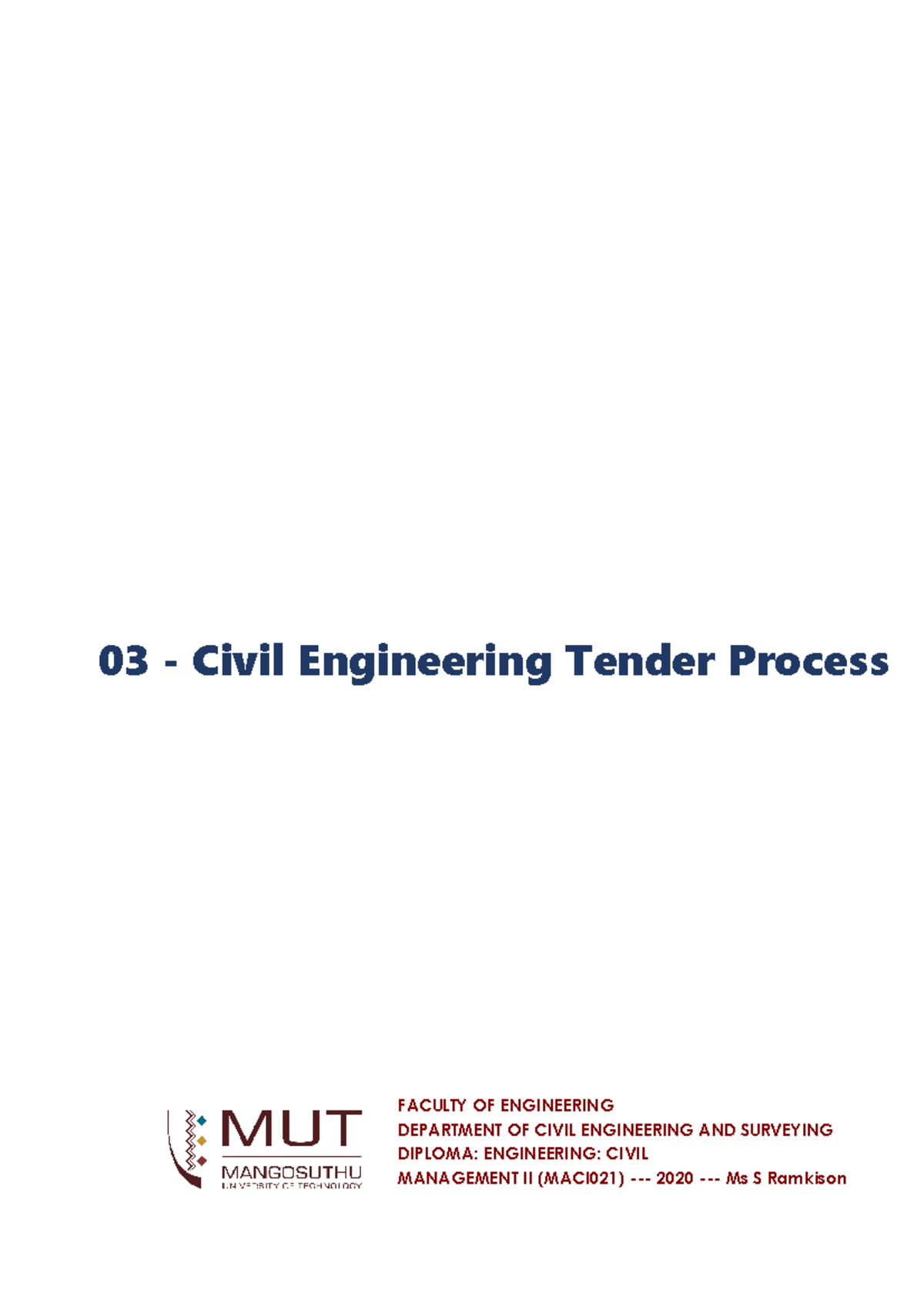 **Civil Engineering Tender Process: MACI021 Chapter 3 Overview** - Studocu