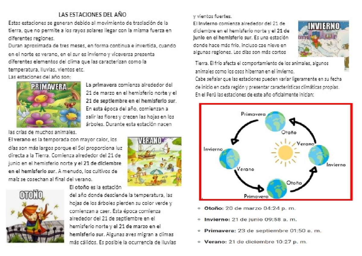 Hoja De Trabajo Sobre Las Estaciones De La Tierra Un Año En La Tierra