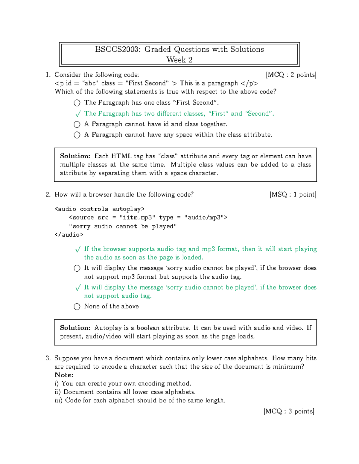 BSCCS2003 Week 2 Graded Questions with Solutions - Studocu