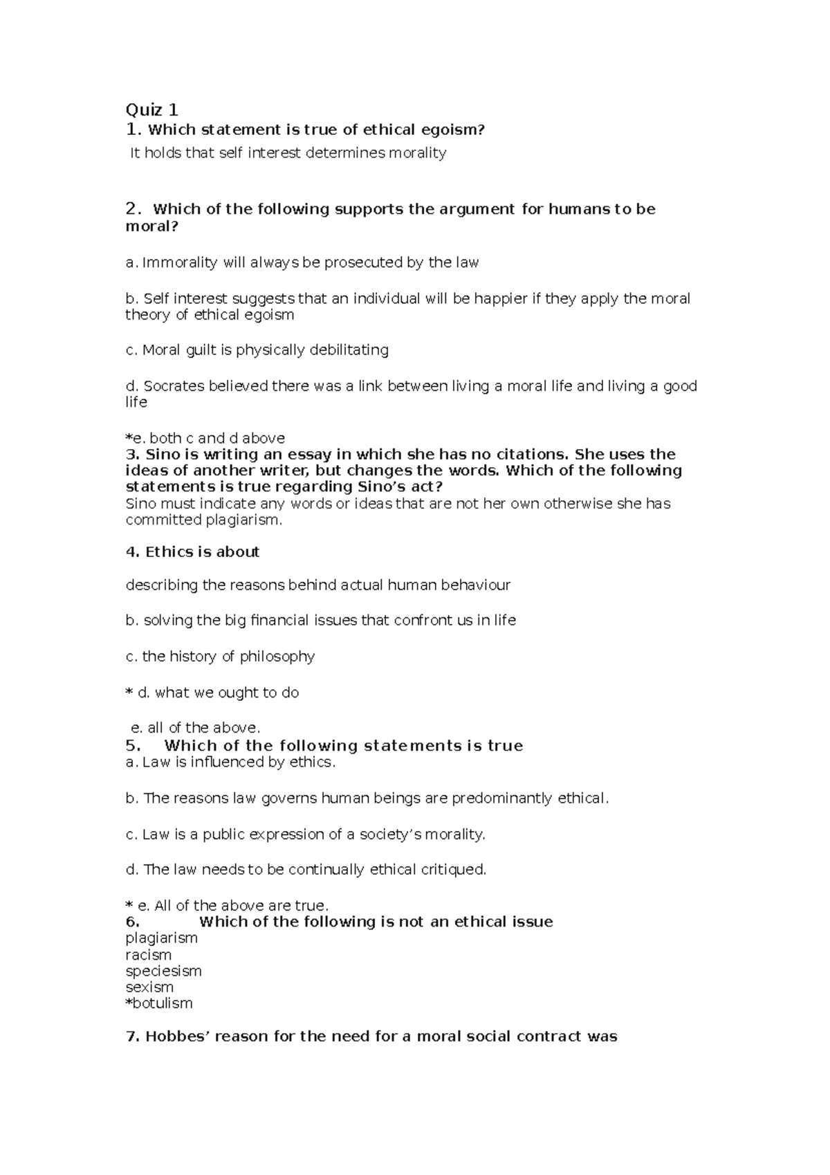 Quiz 1-12 for applied ethics and sustainability - Quiz 1 1. Which ...