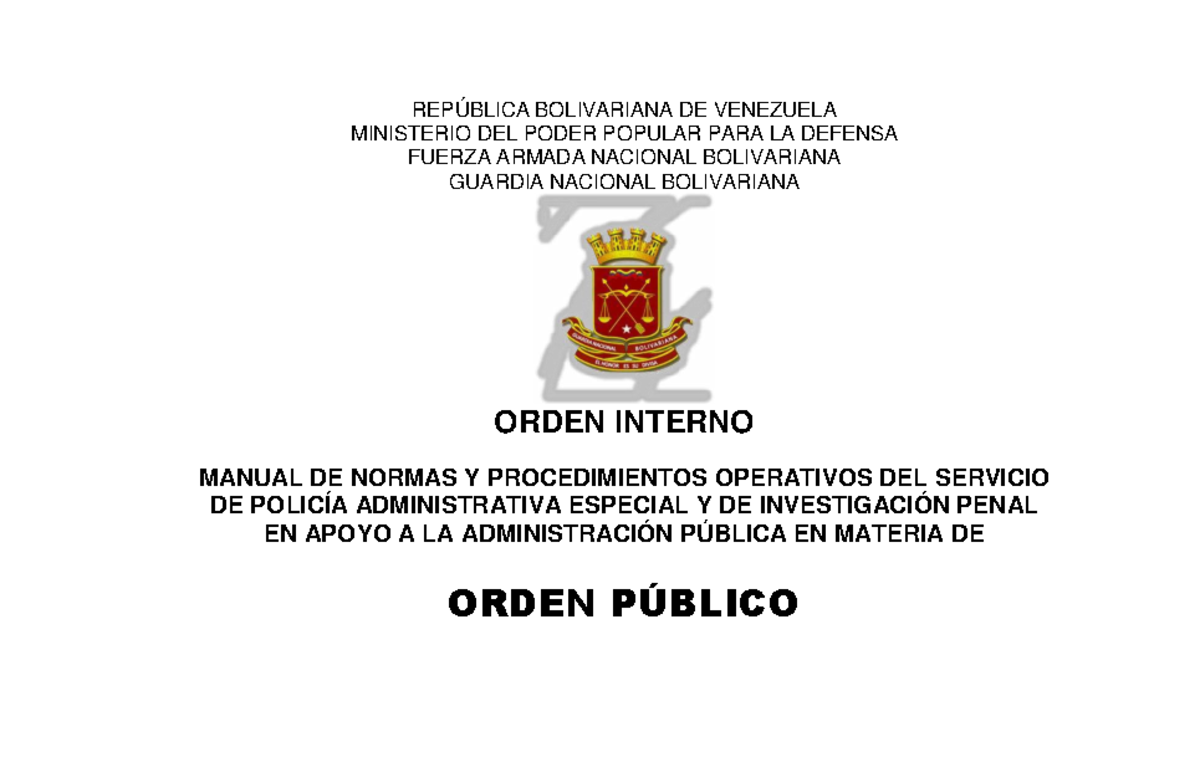 Manual de Normas y Procedimientos de Orden Público GNB 1 - Studocu