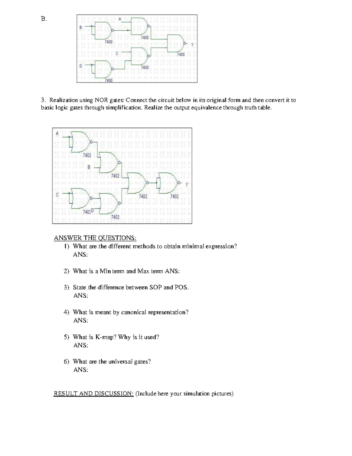 Laboratory Activity 5 6 - B. 3. Realization using NOR gates: Connect ...