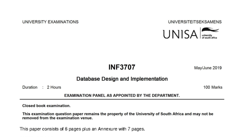 INF3707 - 2019 May/Jun Exam Instructions & MCQ Guide - Studocu