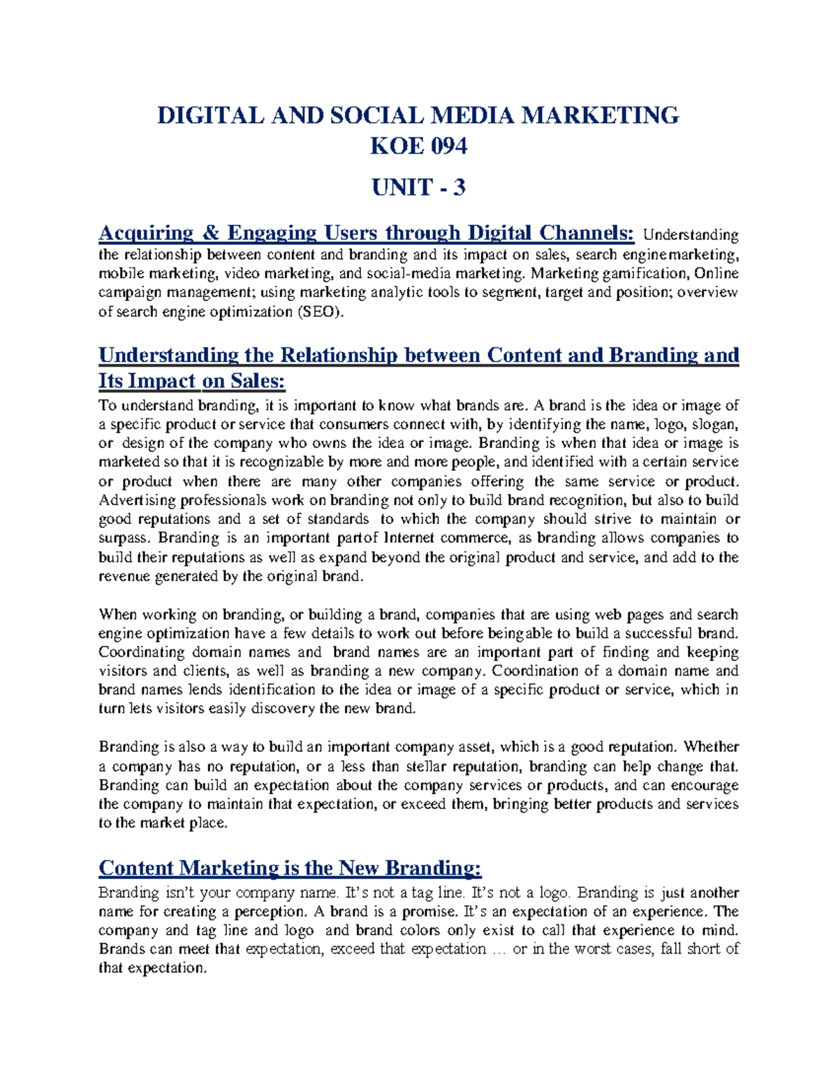 DSMM 094 UNIT 3 - Lecture Notes on Digital & Social Media Marketing ...