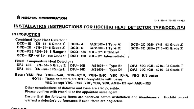 DFJ-DCD Heat Detector Installation Instructions (Hochiki) - Studocu