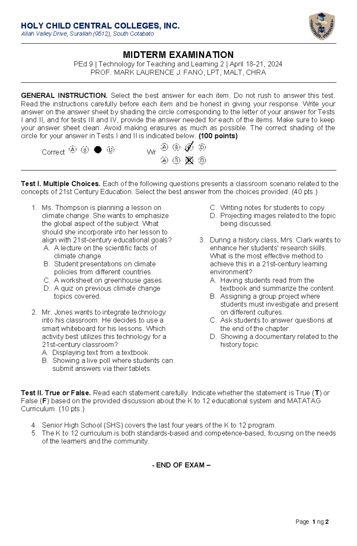 PEd 9 Midterm Exam: Technology for Teaching & Learning 2 - Studocu