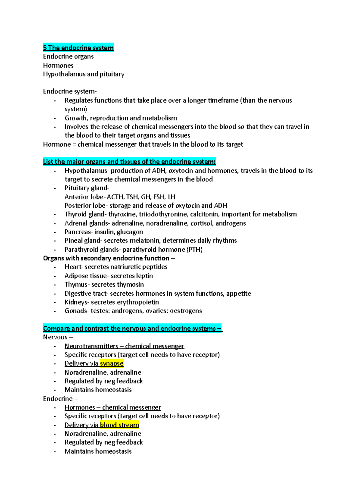 The endocrine system - Lecture notes 5 - 5 The endocrine system ...