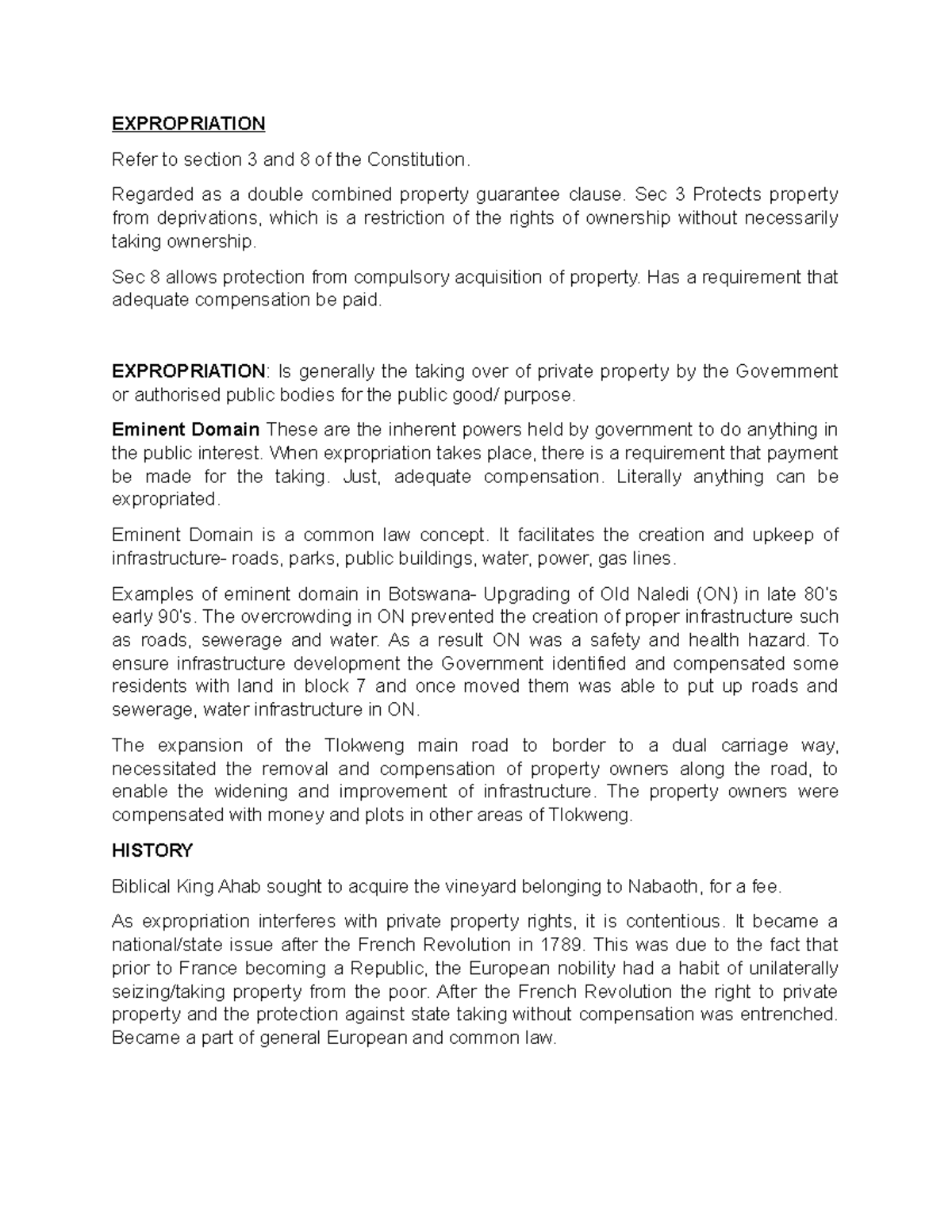 Law 202 Expropriation - Comprehensive Study Notes on Property Rights ...