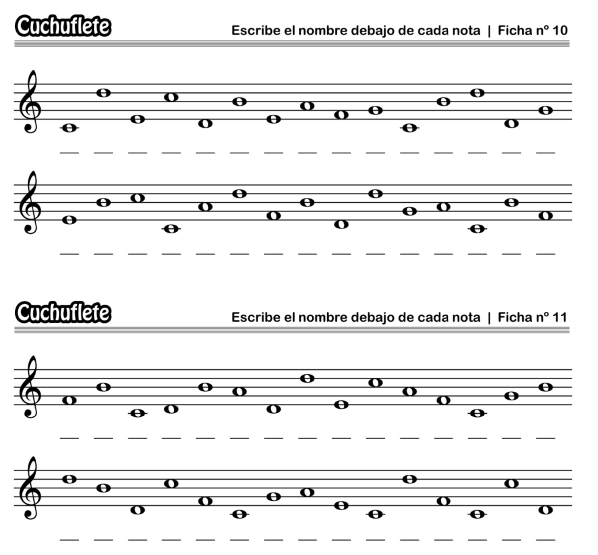 Hojas De Trabajo Con Los Nombres De Las Notas Musicales