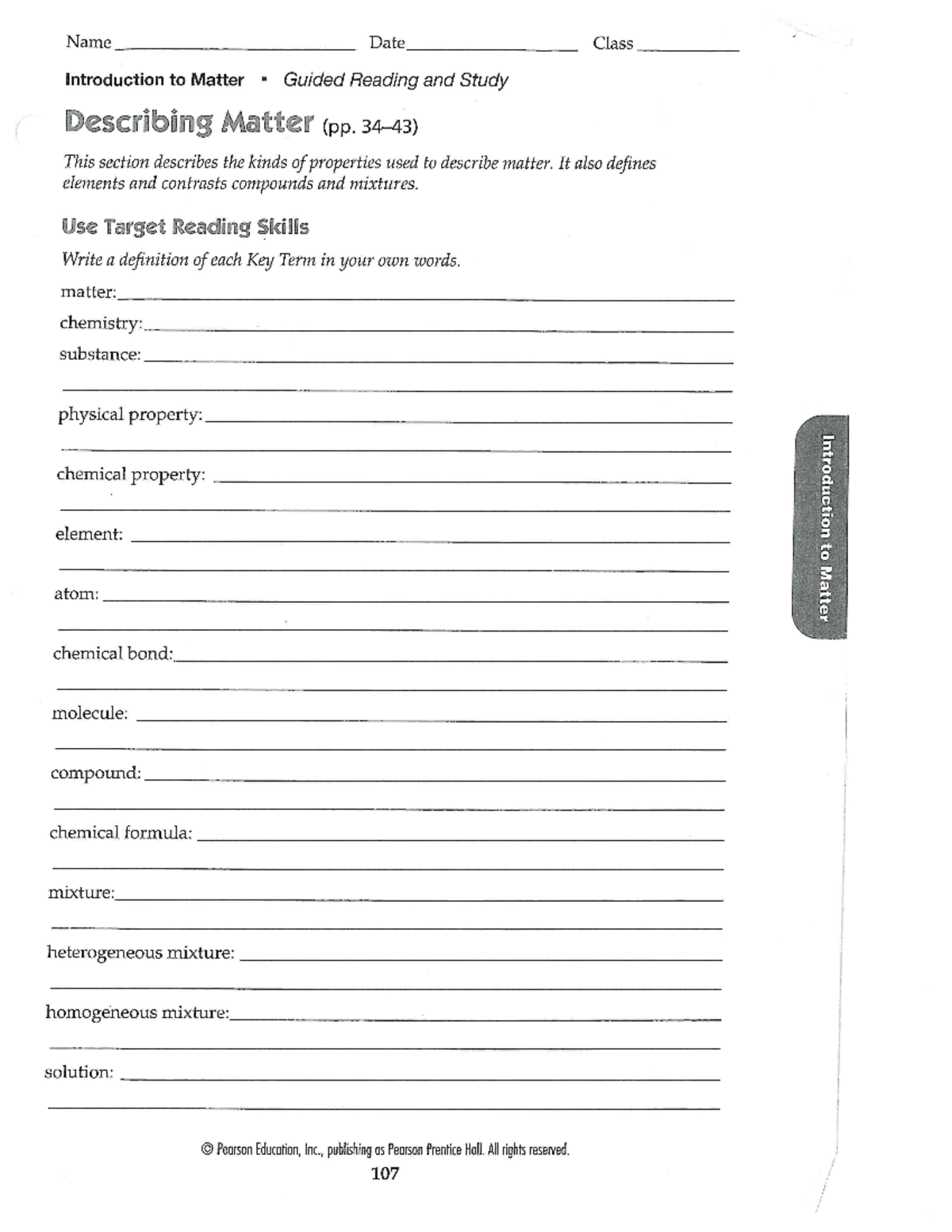 Describing Matter Worksheet 8th Grade Chemistry Jess Gospel Canva