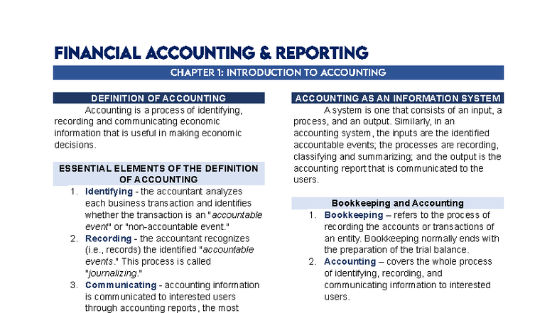 FAR 101: Intro to Accounting - Key Concepts and Definitions - Studocu