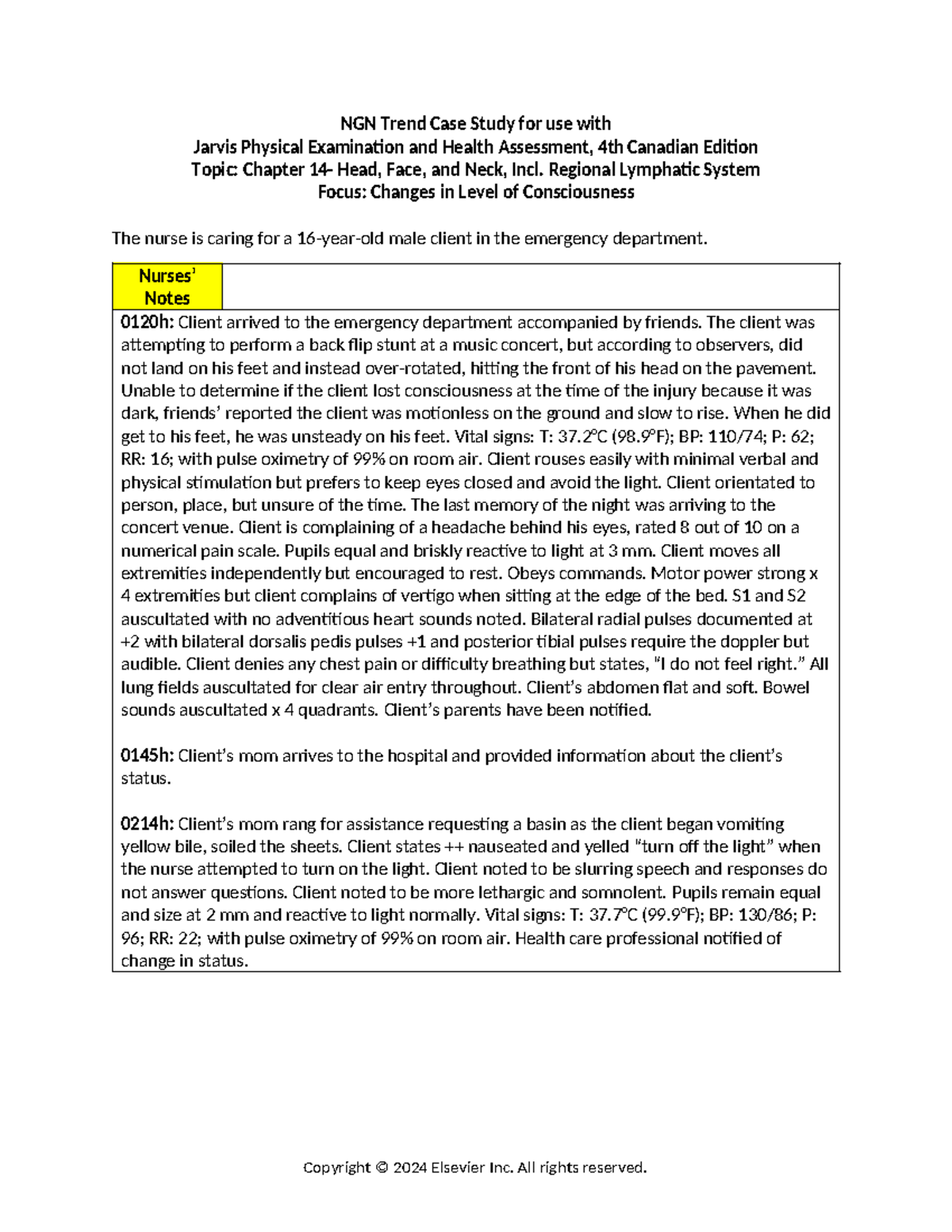 NGN Case Study: Head, Face, and Neck Assessment (Chapter 014) - Studocu