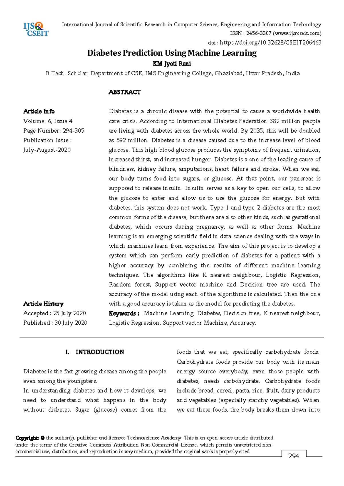 Diabetes Prediction Using Machine Learning Techniques - CSE 101 - Studocu