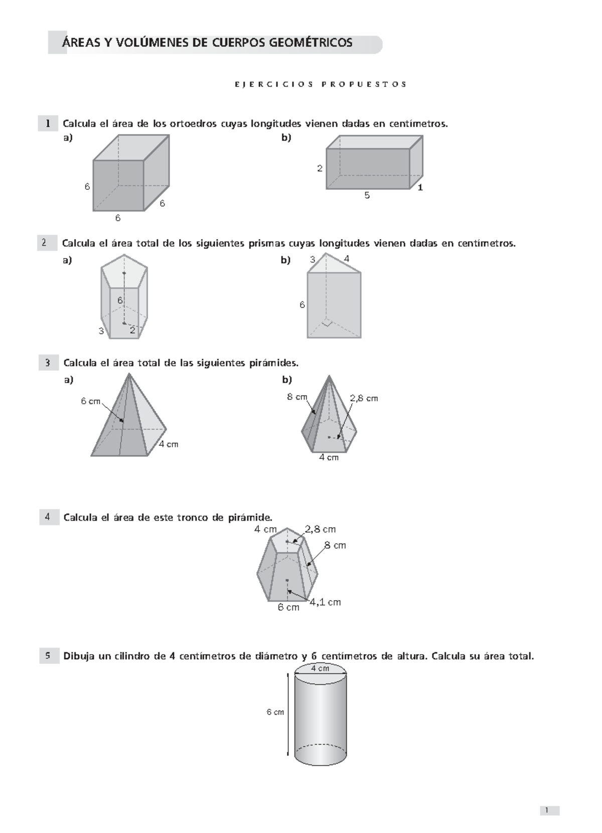 Áreas y Volúmenes de Cuerpos Geométricos - Ejercicios Propuestos 1-80 ...