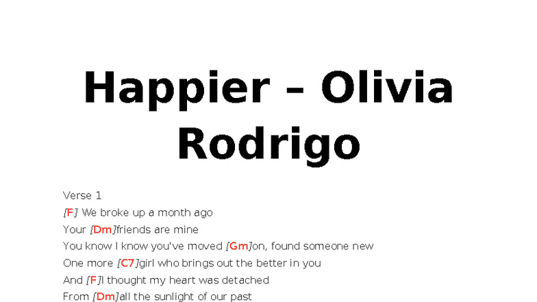 Happier - Olivia Rodrigo Lyrics Analysis (Course Code: ssssssss) - Studocu
