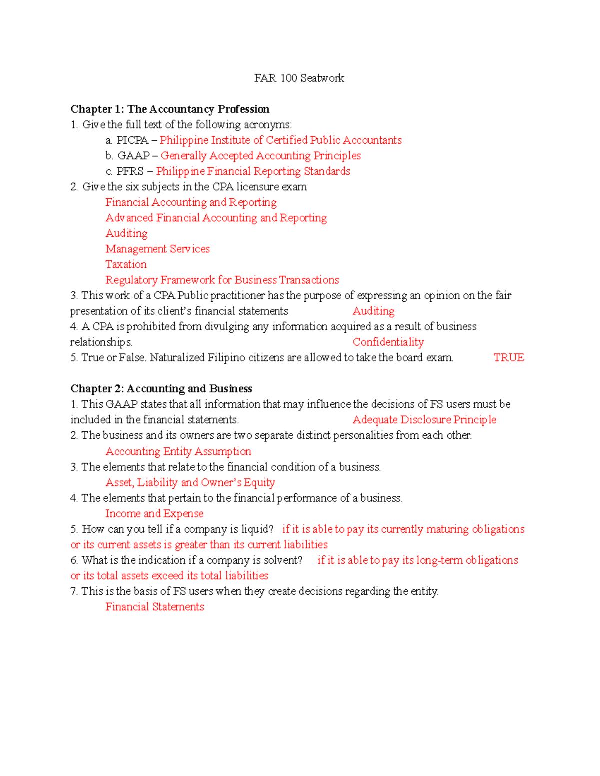 FAR 100 Seatwork Compilation: Chapters 1-5 Overview - Studocu