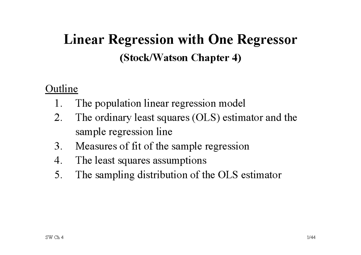 SW3e Ch 4: Linear Regression with One Regressor Overview - Studocu