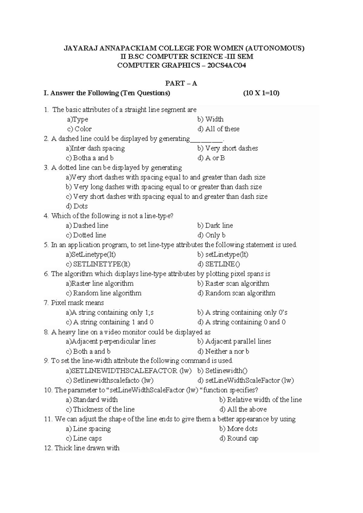 II B.Sc Computer Science - Computer Graphics Question Bank - Studocu