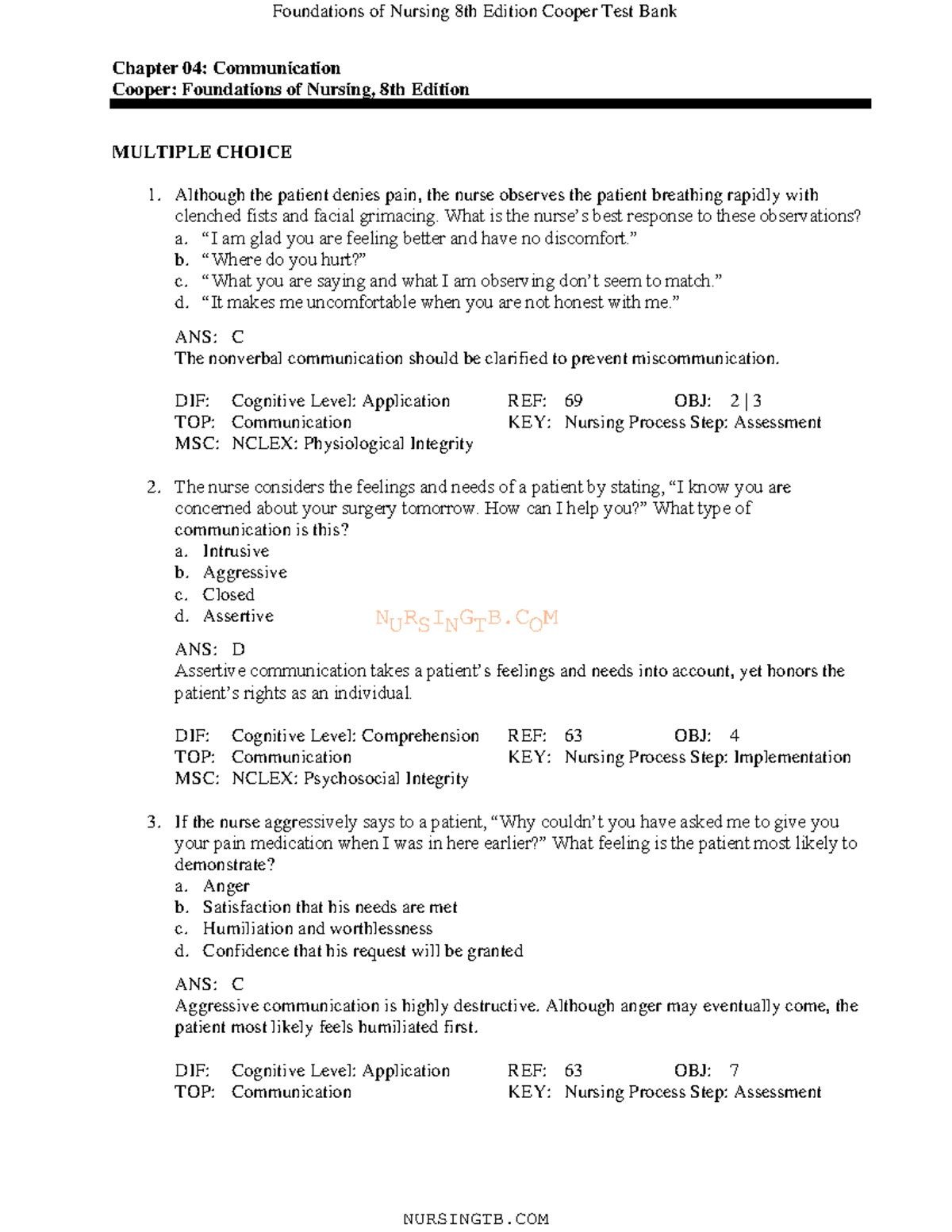 Chapter 04 - Communication Techniques in Nursing (NURSING 101) - Studocu