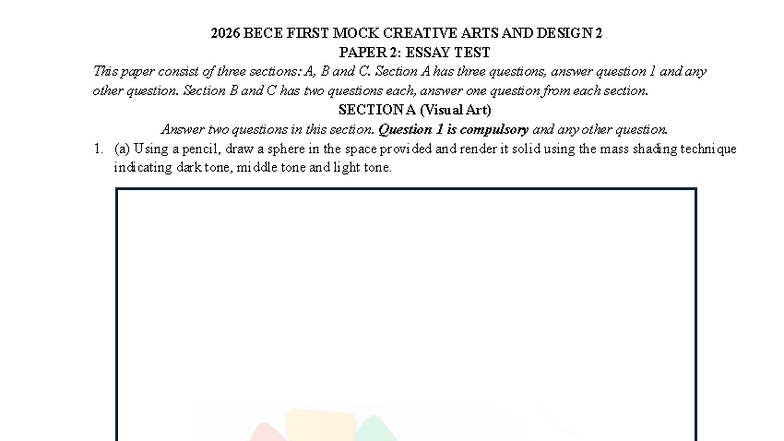 2026 BECE First MOCK Creative Arts & Design Paper 2: Essay Test - Studocu