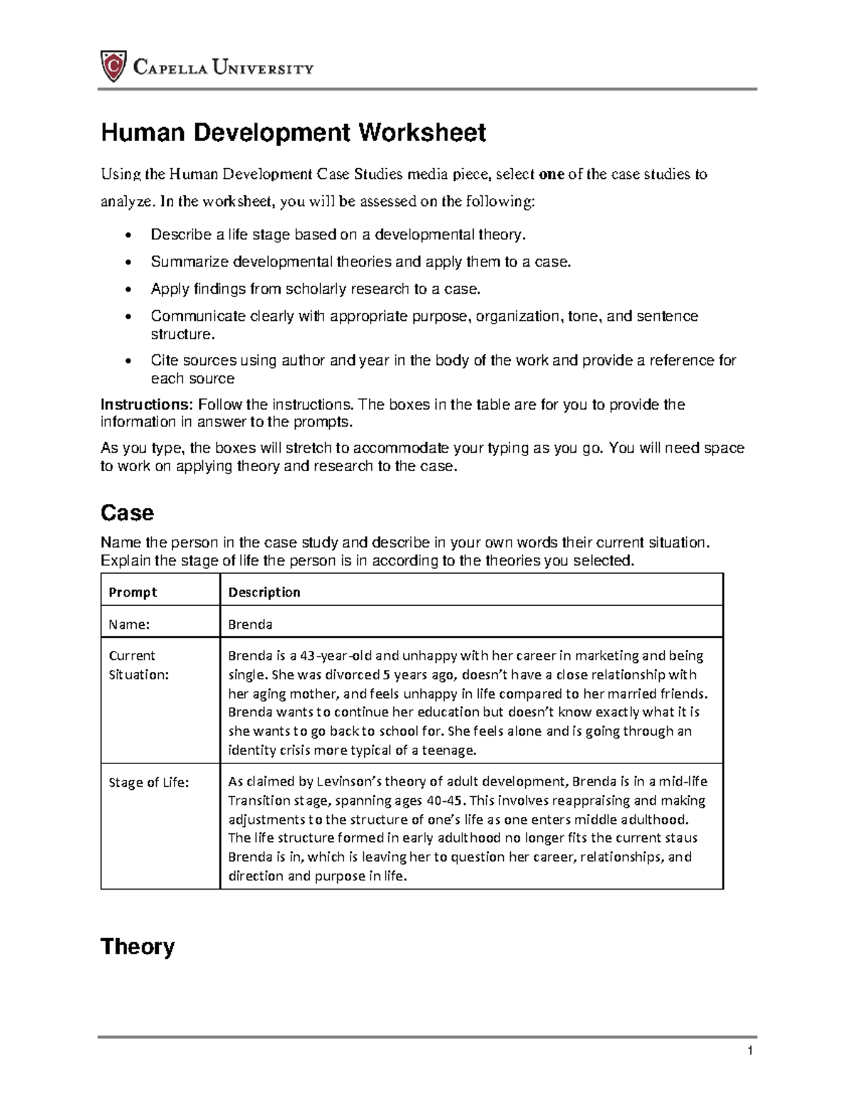 Human Development Worksheet: Week 5 Analysis and Theoretical ...