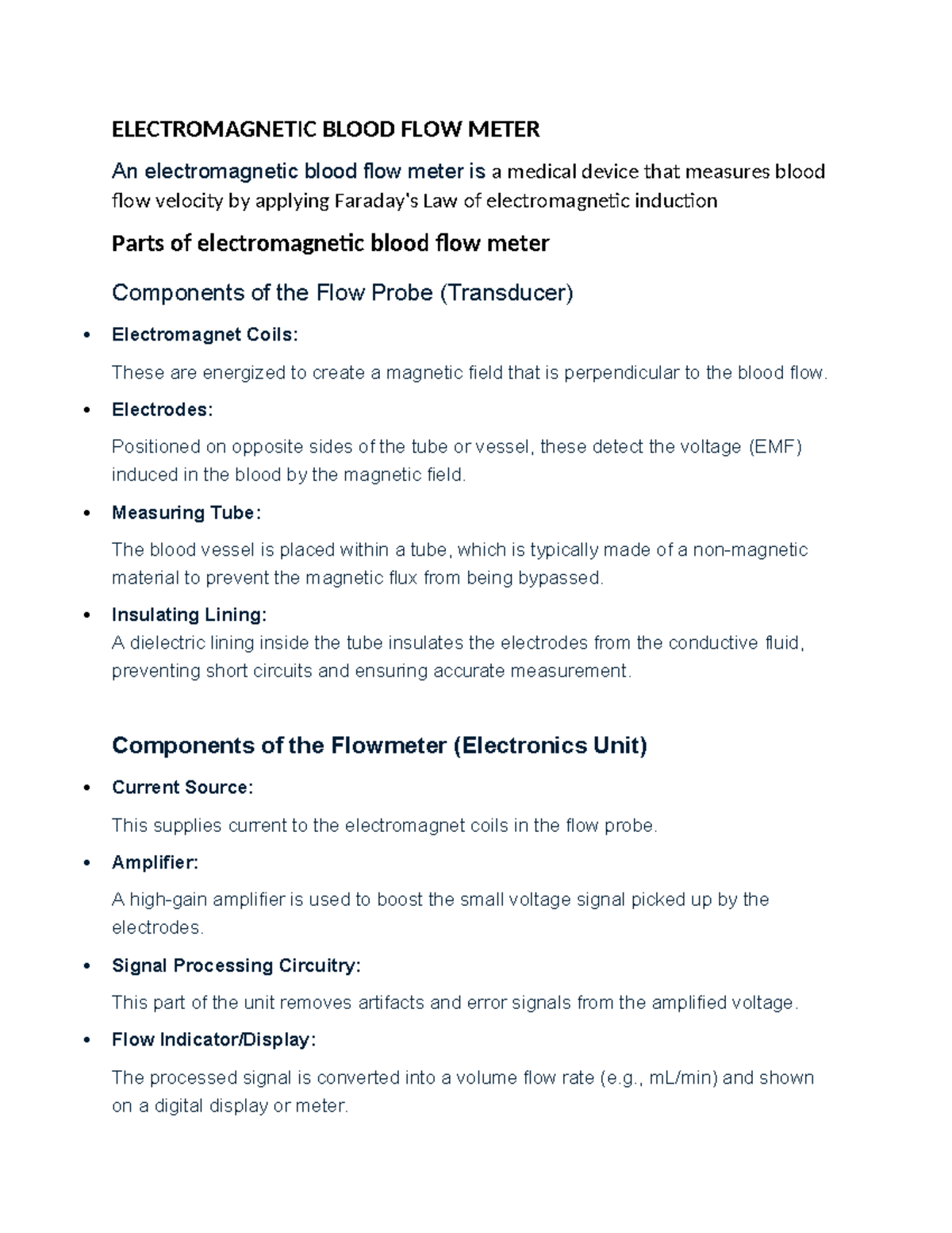 Blood flow meters short notes - ELECTROMAGNETIC BLOOD FLOW METER An ...