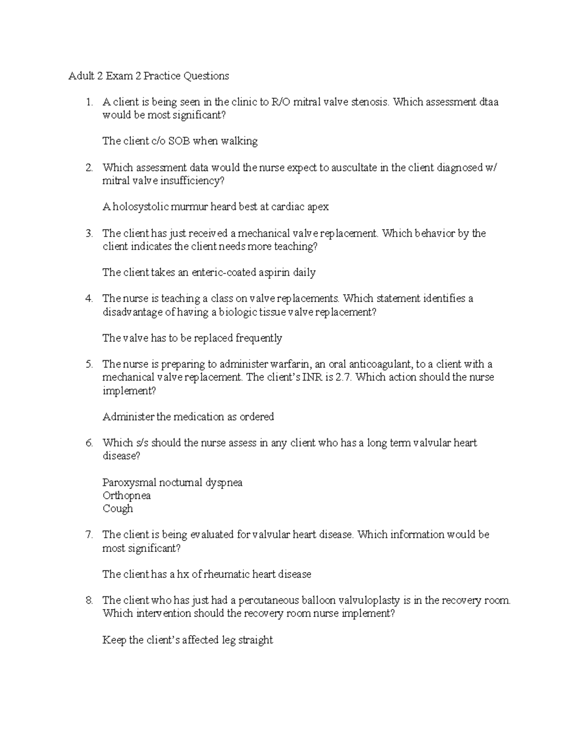 Med Surg 2 Exam 2: Comprehensive Practice Questions for Nursing ...