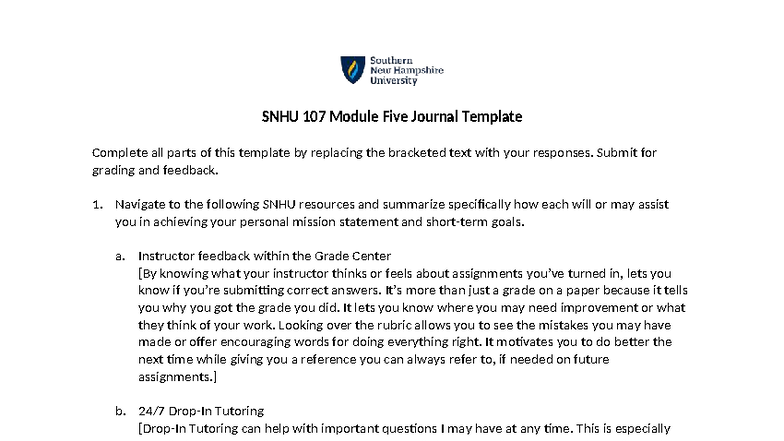 Brandys SNHU 107 Module Five Journal Template - SNHU 107 Module Five Journal Template Complete ...