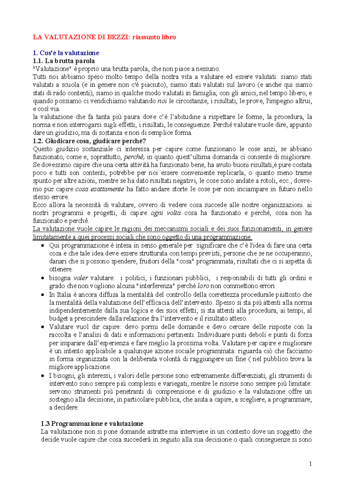 LA VALUTAZIONE DI BEZZI: Manuale di Valutazione e Metodologie Applicate ...