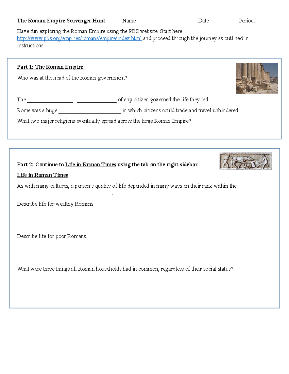 Roman Empire Scavenger Hunt Activity Guide - Studocu