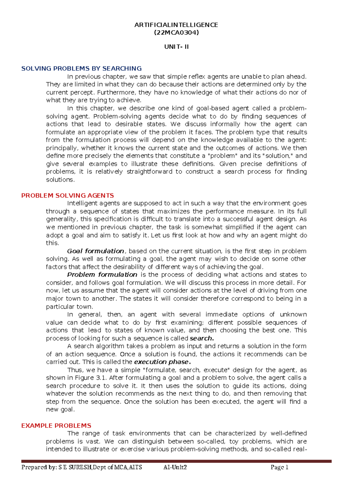 AI (22MCA0304) Unit 2: Problem Solving and Search Strategies - Studocu